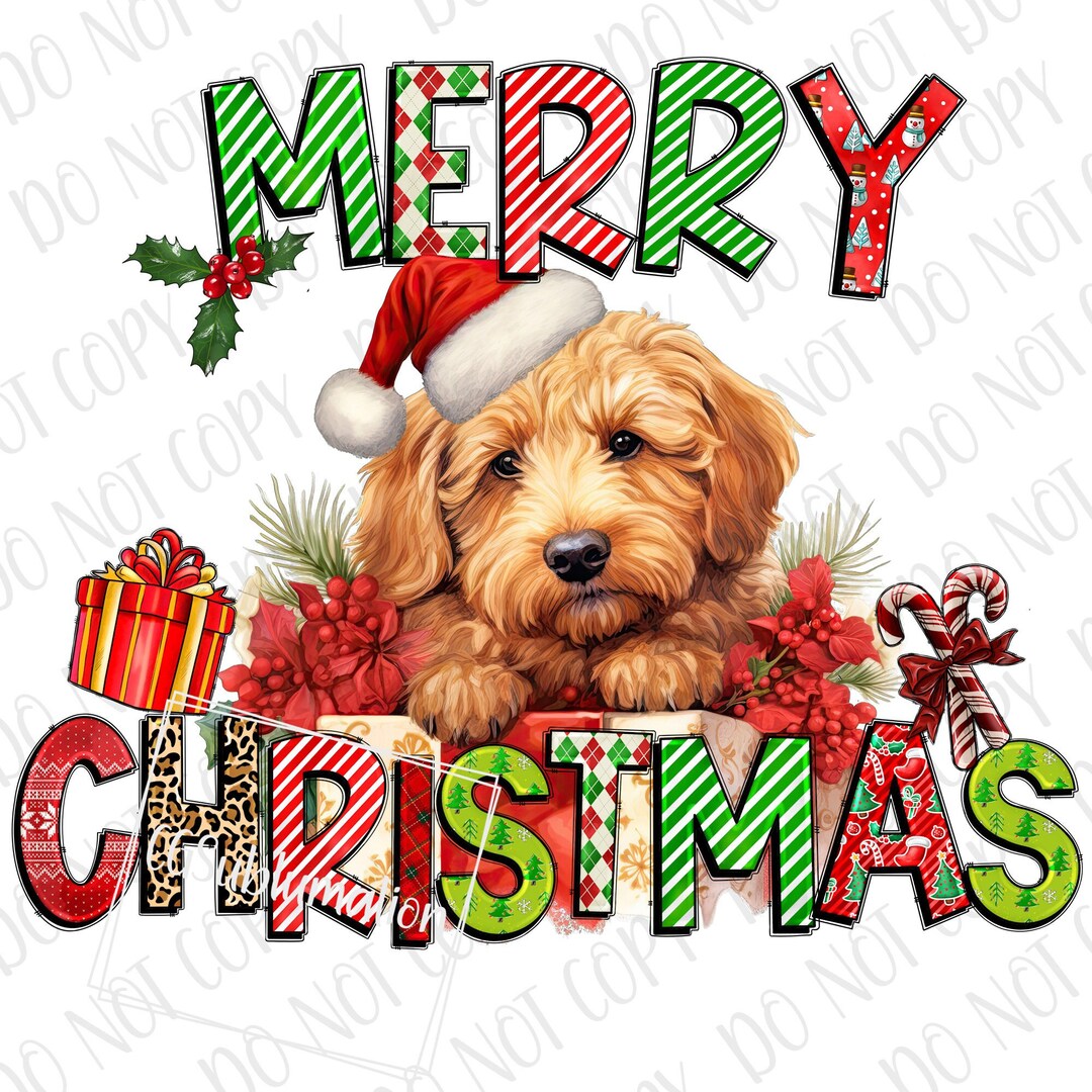 Merry Christmas PNG, Golden Doodle Sublimation, Digital Download ...