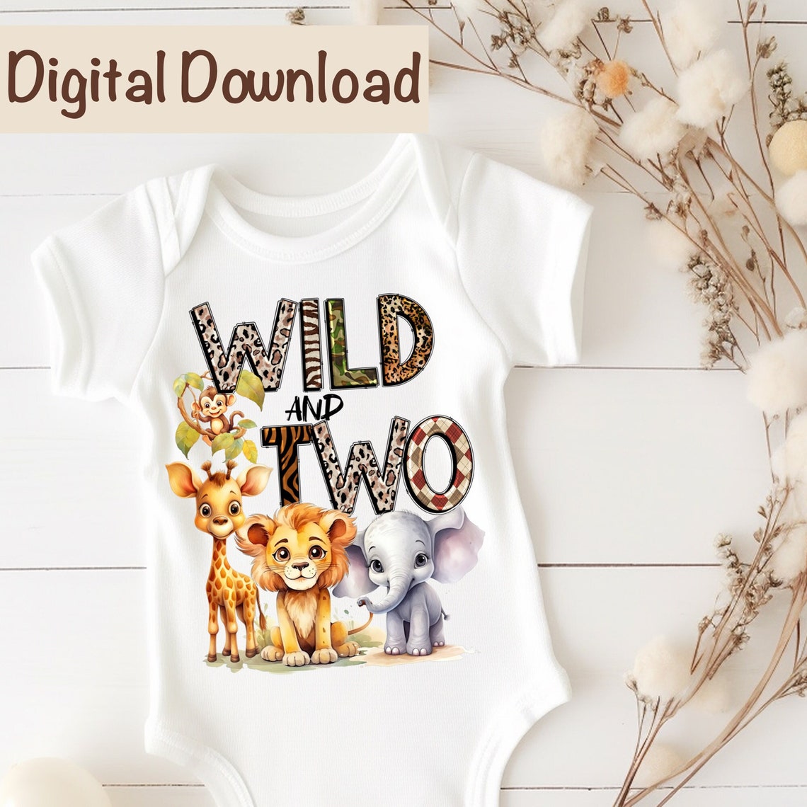 Wild and Two Png Sublimation, Safari Animals 2nd Birthday Boy Png ...