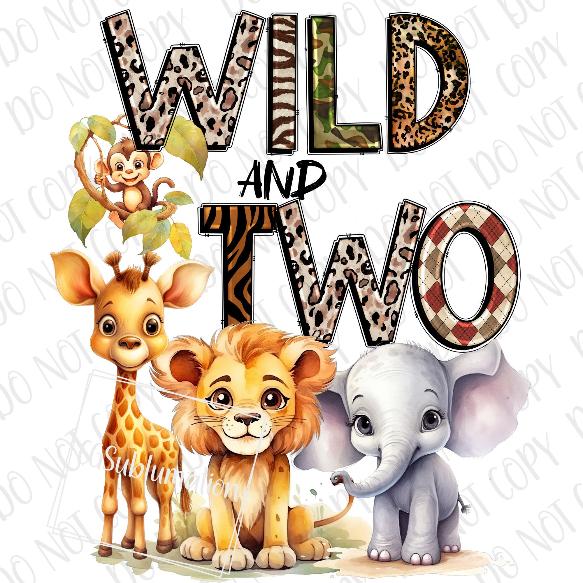 Wild and Two Png Sublimation, Wild Two Family Matching Safari Animals ...