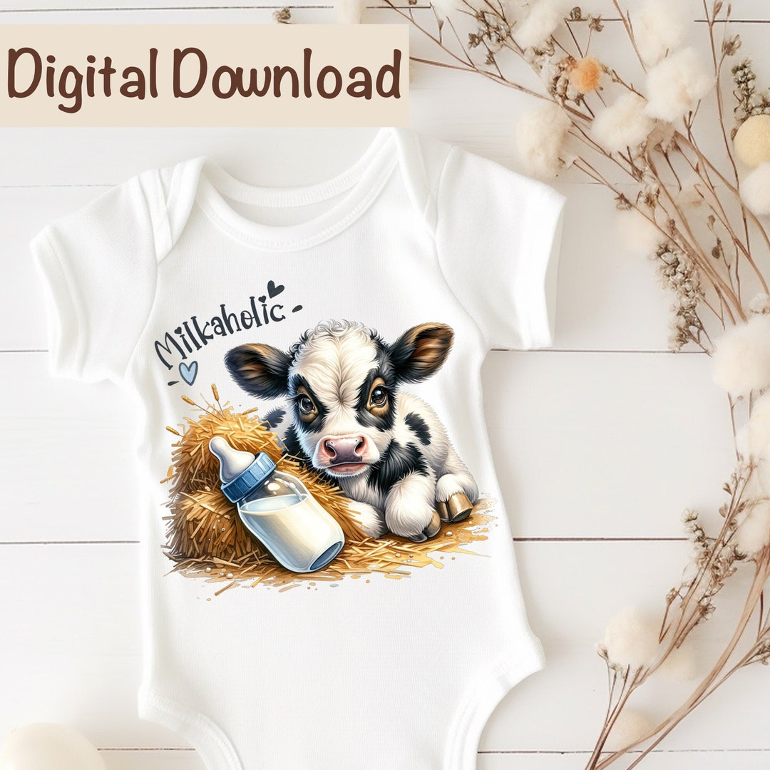 Cute Farm Baby PNG, Milkaholic Diary Milk Cow Sublimation, Digital ...