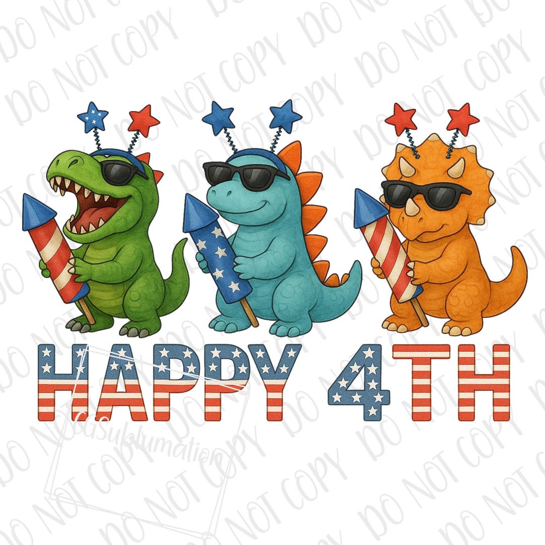 July 4th Dinosaur PNG, T-rex Triceratops Brachiosaurus Sublimation ...
