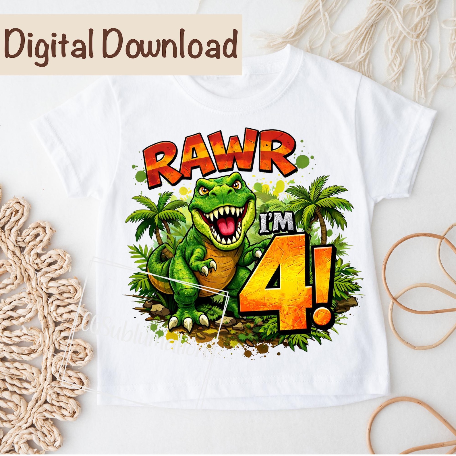 Rawr I'm 4! T-rex Dinosaur Png | 4th Birthday Dinosaur PNG Sublimation ...