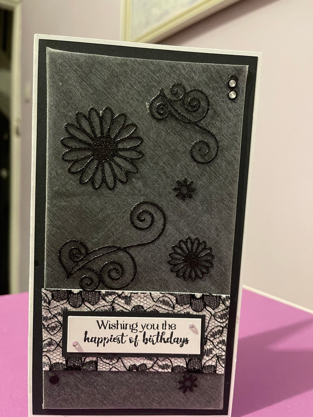 Card Birthday Card Black and White With Lace Detail - Etsy