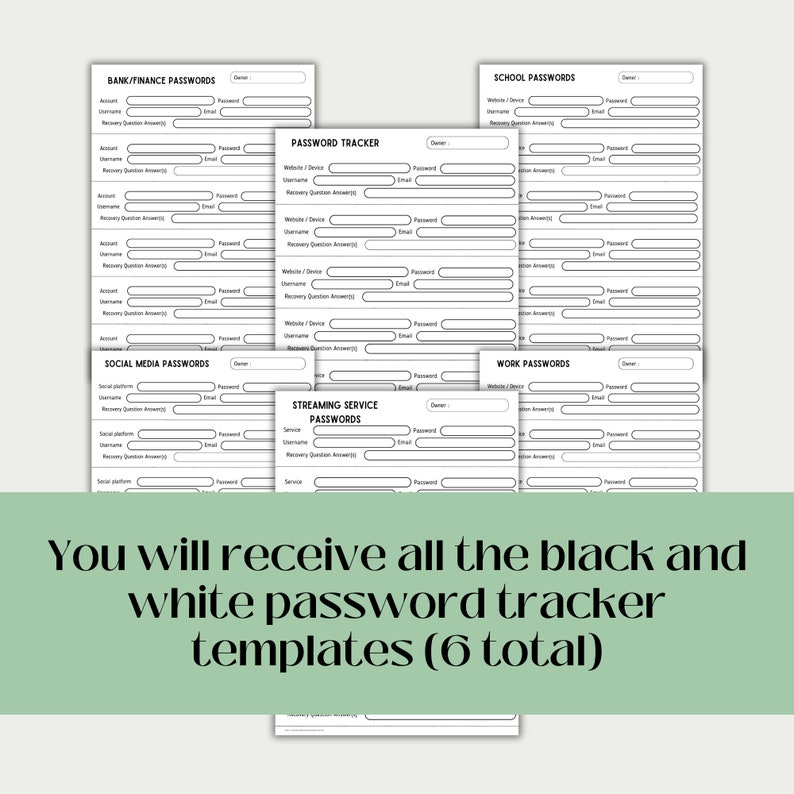 PRINTABLE Password Tracker BUNDLE - Rainbow and Black N White Password ...