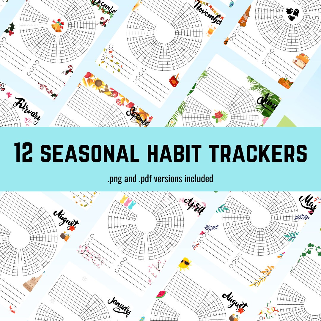 Printable Monthly Habit Tracker 12 Month Themed Seasonal Tracker ...