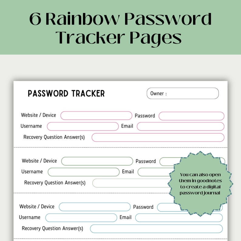 PRINTABLE Password Tracker BUNDLE - Rainbow and Black N White Password ...