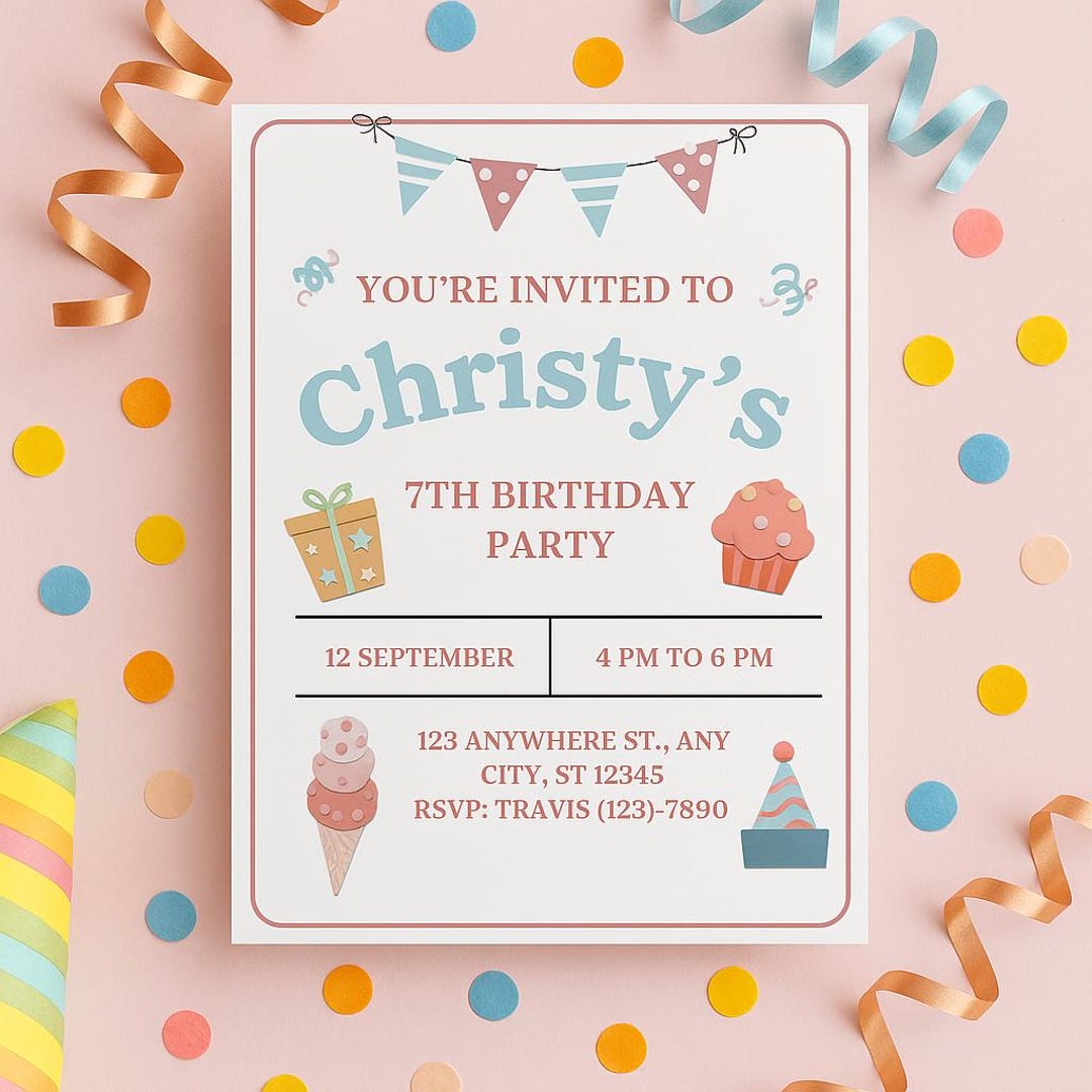 Editable Girl Birthday Invitation, Party Invite Template, Canva Digital ...