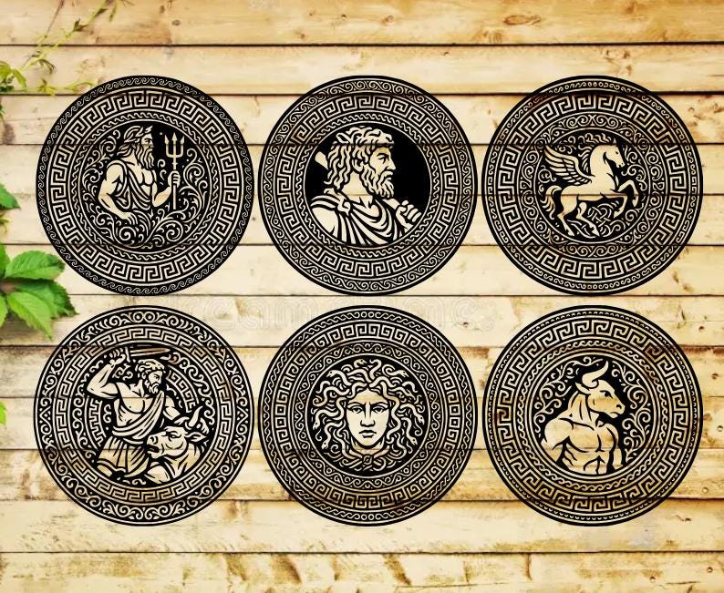 12 Greek Gods Mandala Sign SVG DXF Bundle – Clipart Laser Cut Files for ...