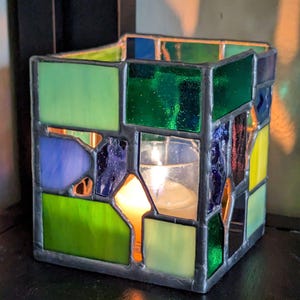 The Blue & Green Keyhole Stained Glass Candlebox, Candle Holder - Etsy
