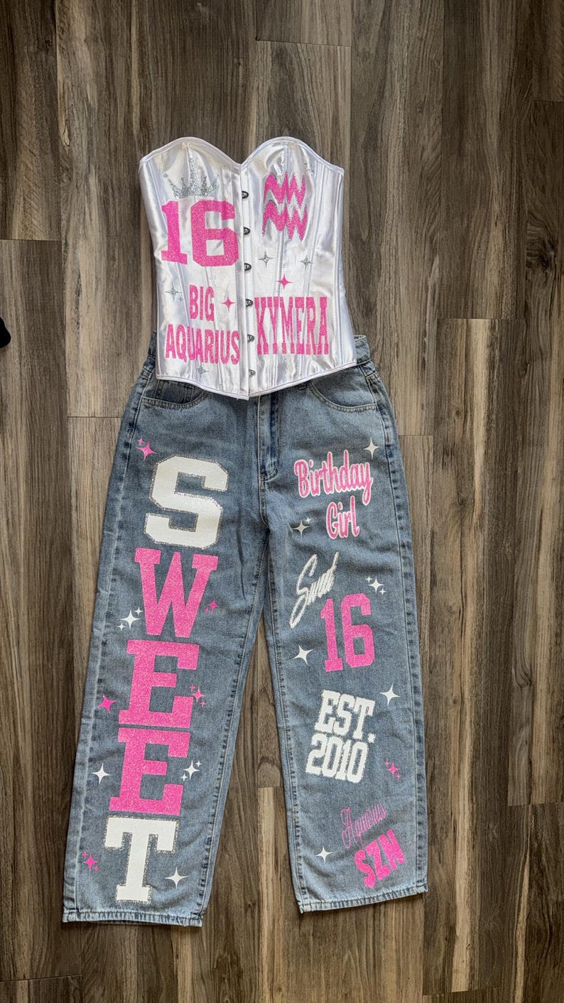 Sweet 16 Corset and Jeans Outfit + Fur - ANY AGE Birthday Corset and ...