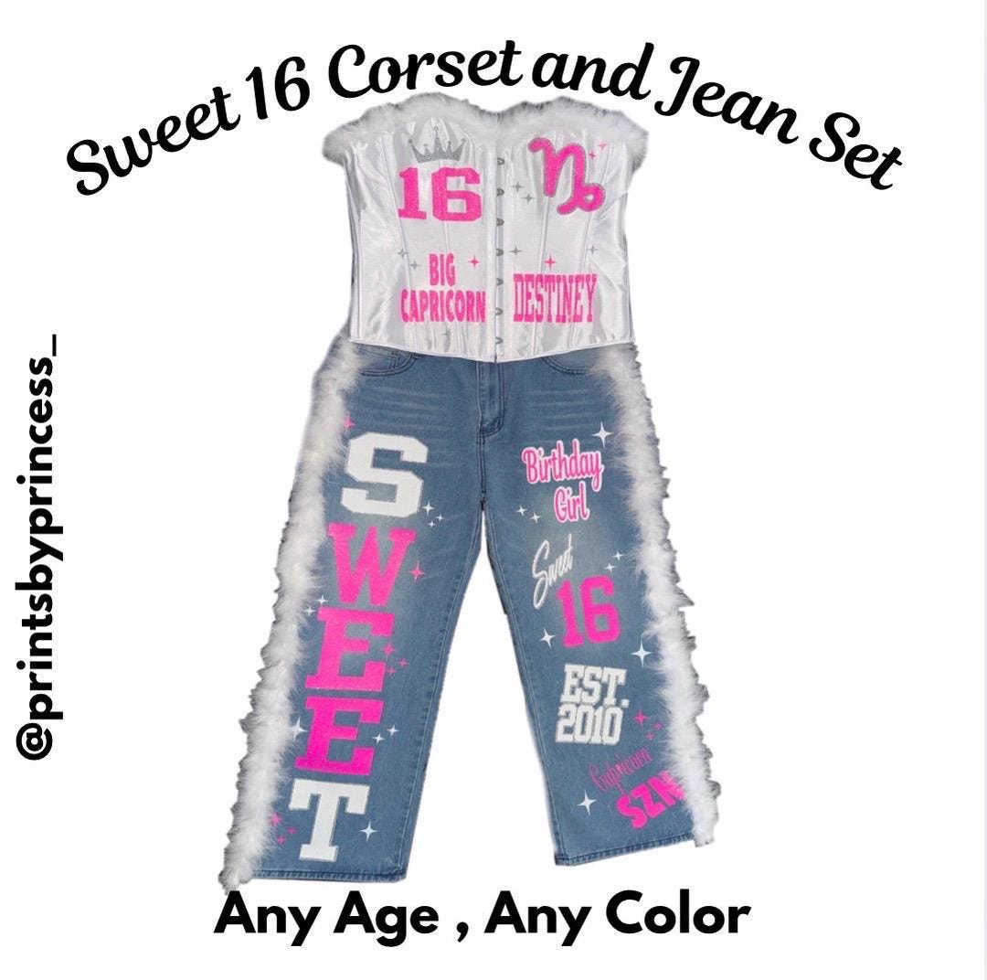Sweet 16 Corset and Jeans Outfit + Fur - ANY AGE Birthday Corset and ...