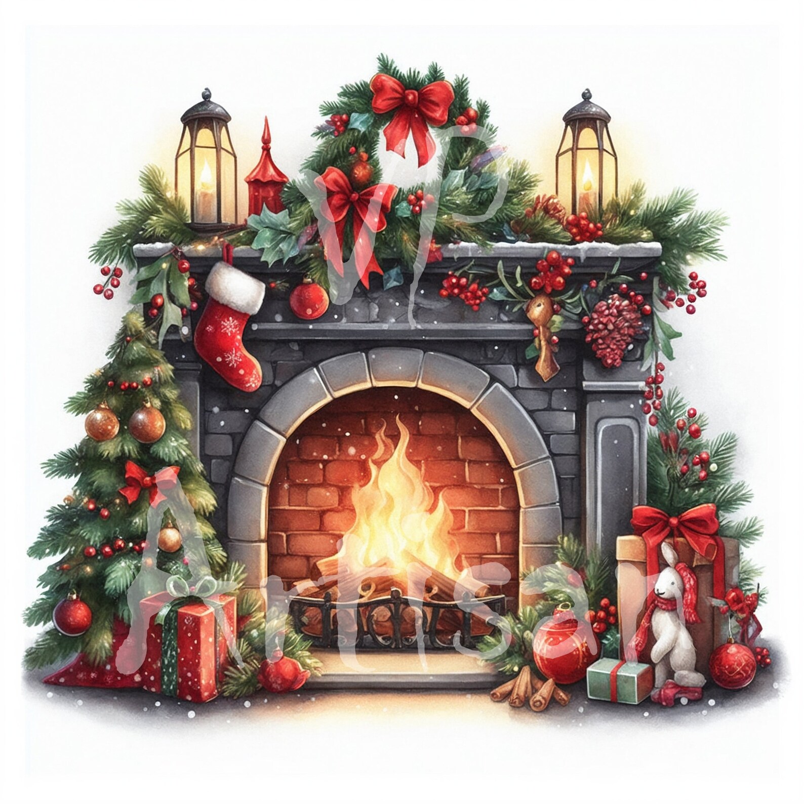 Christmas Fireplace Clipart. Christmas Clipart. Christmas Card Idea ...