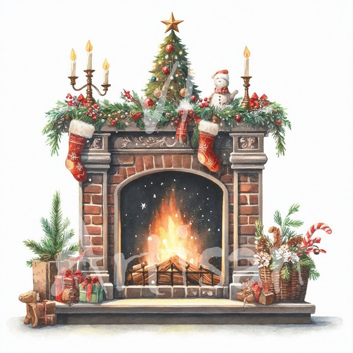 Christmas Fireplace Clipart. Christmas Clipart. Christmas Card - Etsy ...