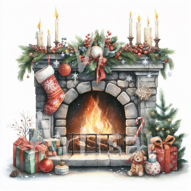 Christmas Fireplace Clipart. Christmas Clipart. Christmas Card Idea ...
