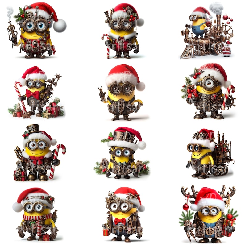 Christmas Minions Steampunk Clipart - 12 High Quality Jpgs - Etsy