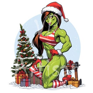 Female Grinch Bodybuilder Christmas Clipart - 12 High Quality Jpgs - Etsy
