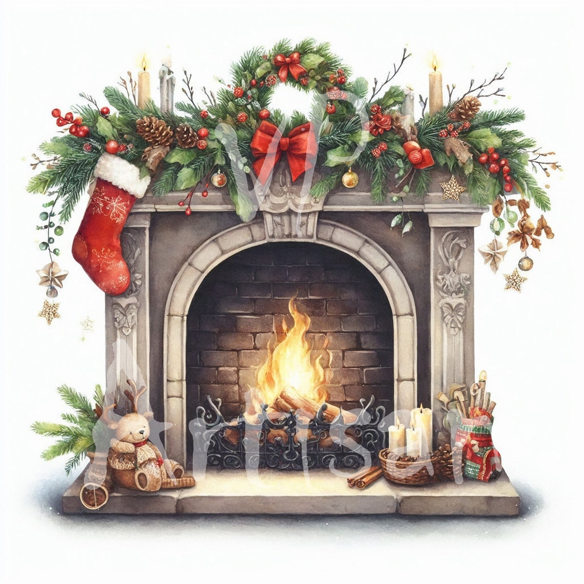 Christmas Fireplace Clipart. Christmas Clipart. Christmas Card - Etsy ...