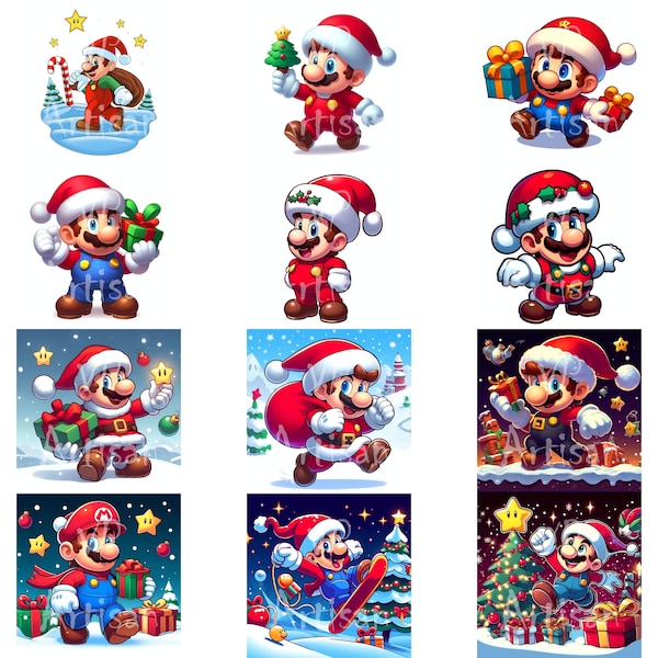 Super Mario Christmas Clipart - Etsy