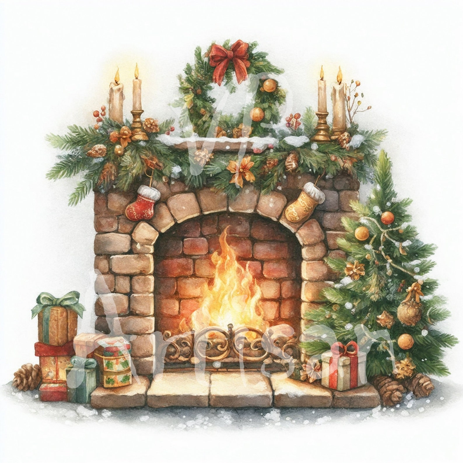 Christmas Fireplace Clipart. Christmas Clipart. Christmas Card Idea ...