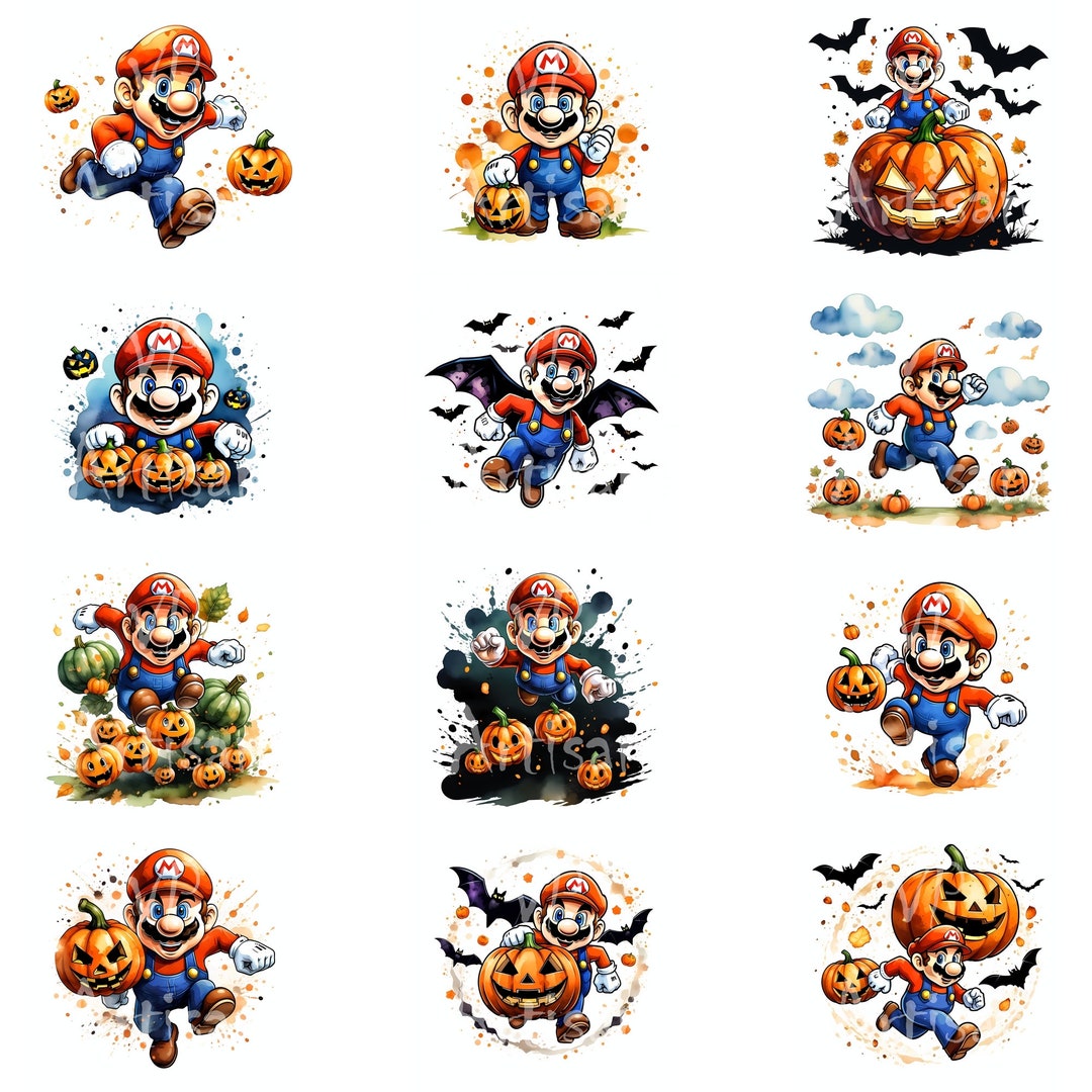 Halloween Super Mario Clipart. Pastel Halloween Clipart. Watercolor ...