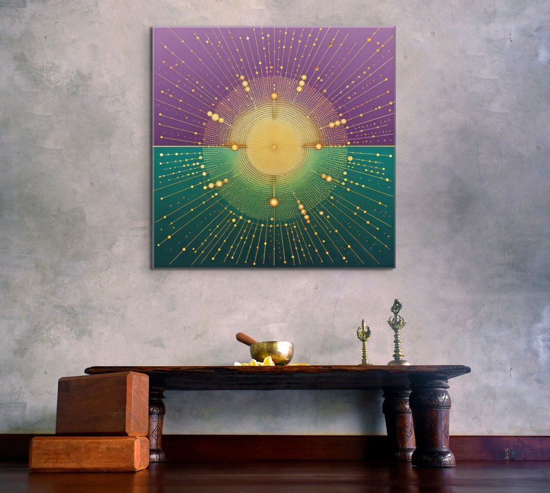 Radiance of Divine Geometry: Purple and Emerald Sun Rays in the Spirit ...