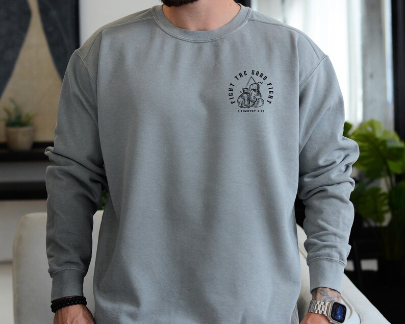 Fight the Good Fight Boxing Mens Christian Sweatshirt Jesus Sweatshirt ...