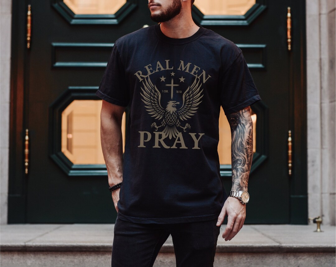 Real Men Pray Christian Men Shirt Bible Verse Christian Gym Shirt ...