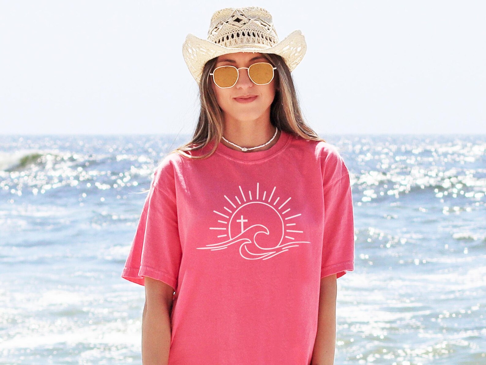Sunshine Cross Waves Comfort Colors Christian Beach Shirt Faith Shirt ...