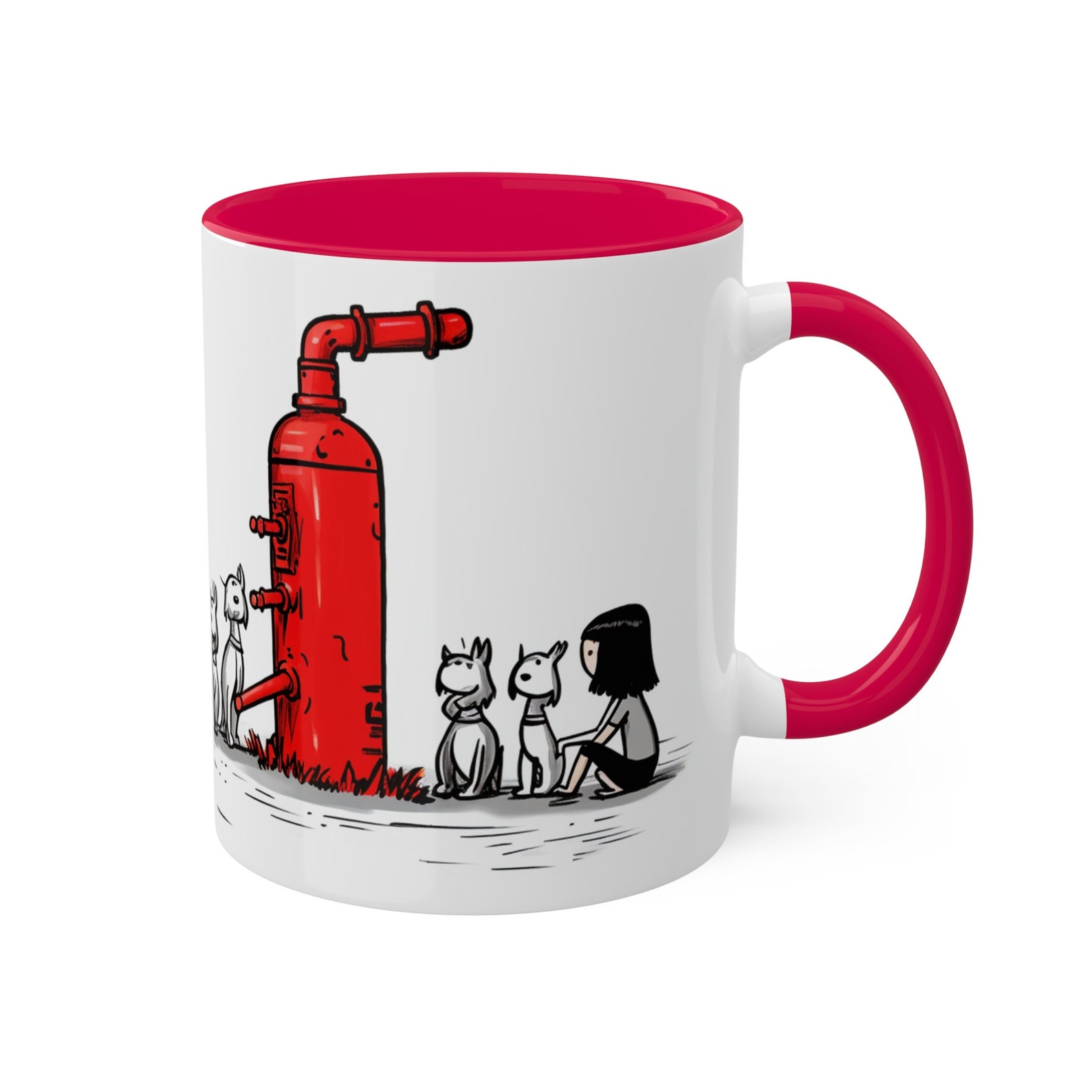 Hydrant Mug, 11oz, Puppies, Fire Hydrant, B&w, Black and White, Red ...
