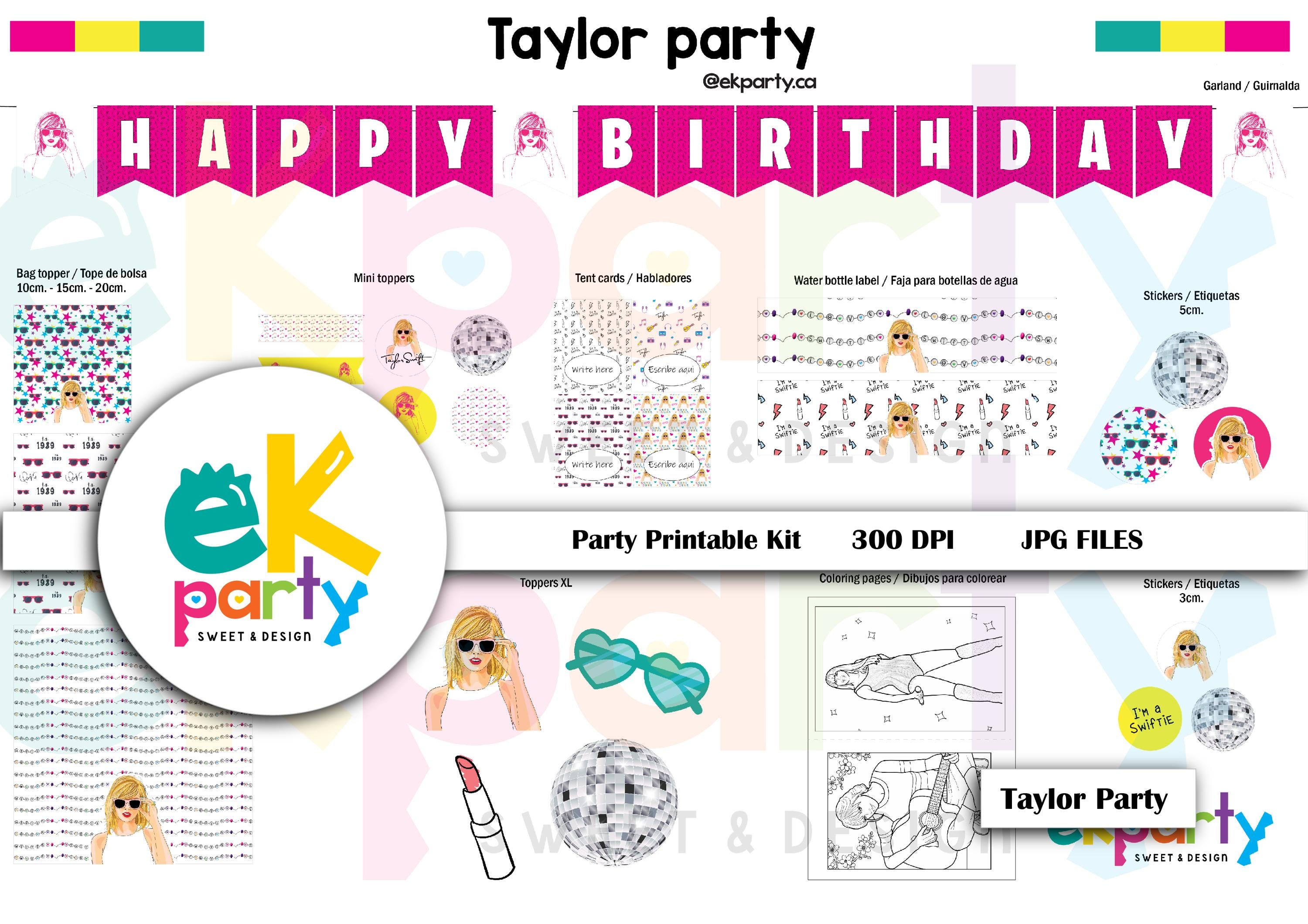 Taylor Party Kit Imprimible, Printable Kit, Toppers, Labels, Etiquetas ...