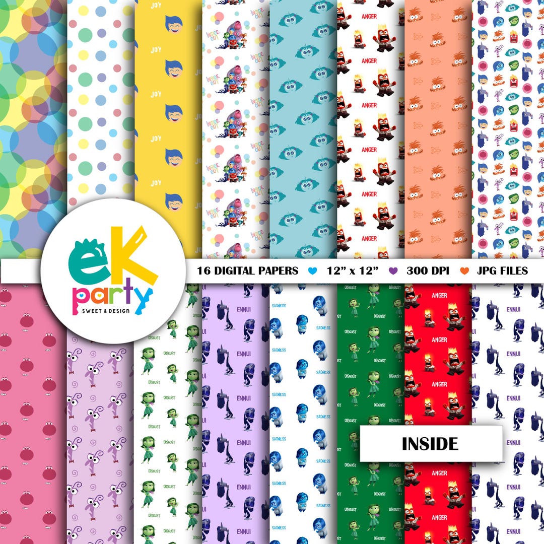 Inside Out Digital Paper Set of 16 12x12 Seamless Pattern Scrapbooking ...