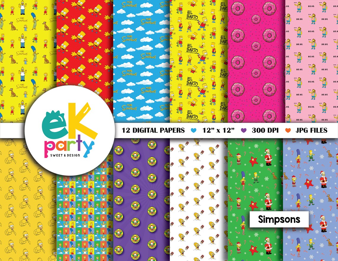 Simpsons Digital Paper, Patterns, Scrapbook Paper, Background, Set of ...