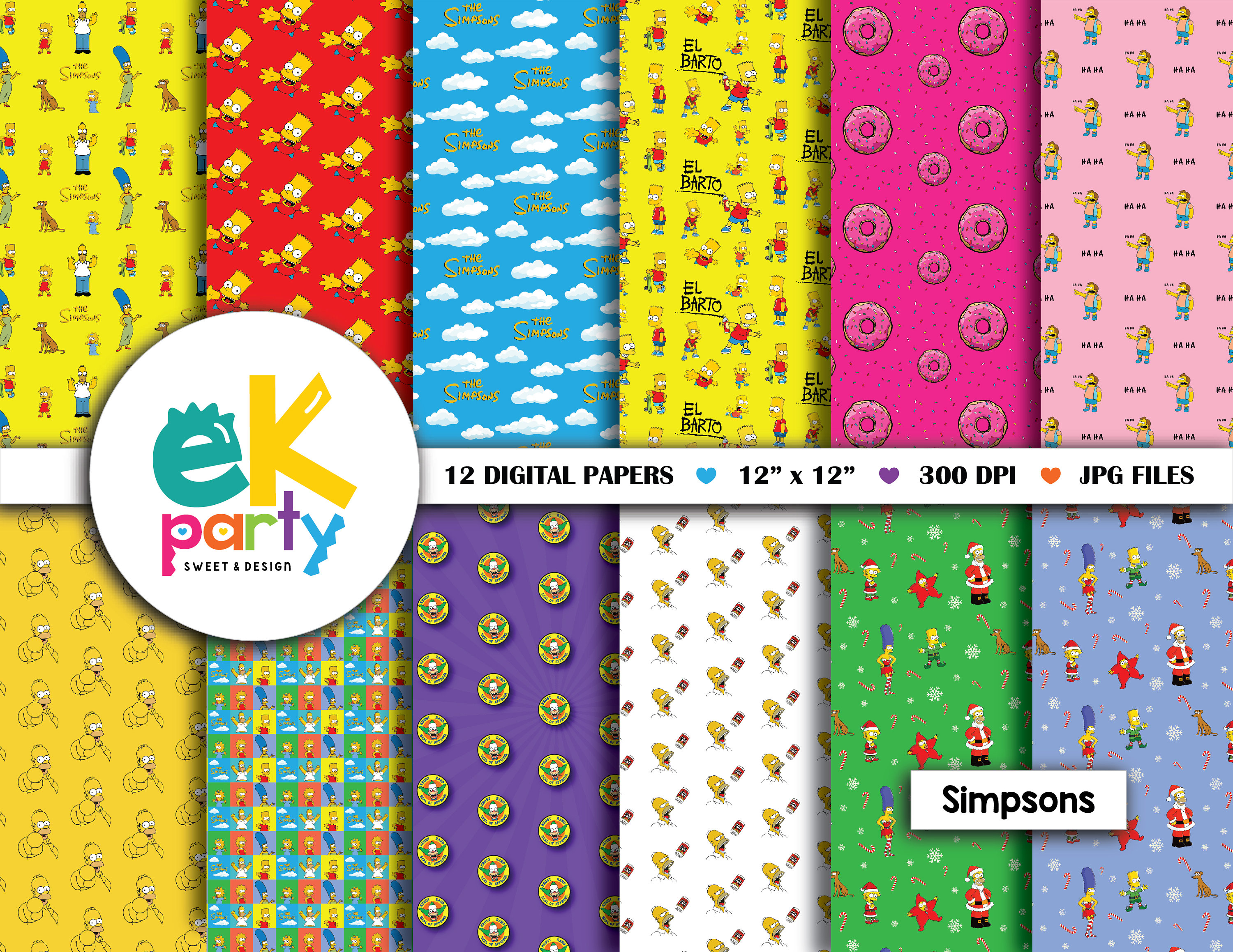 Simpsons Digital Paper, Patterns, Scrapbook Paper, Background, Set of ...