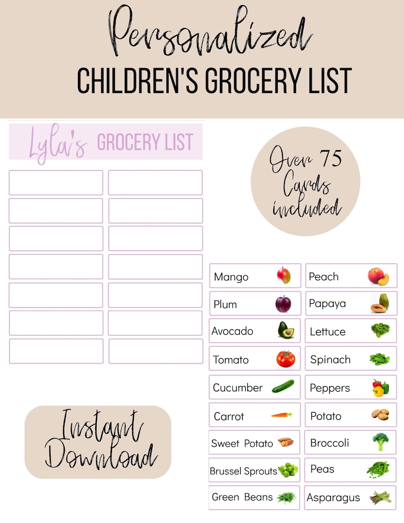 Toddler Personalized Visual Grocery List Montessori Reusable Grocery ...