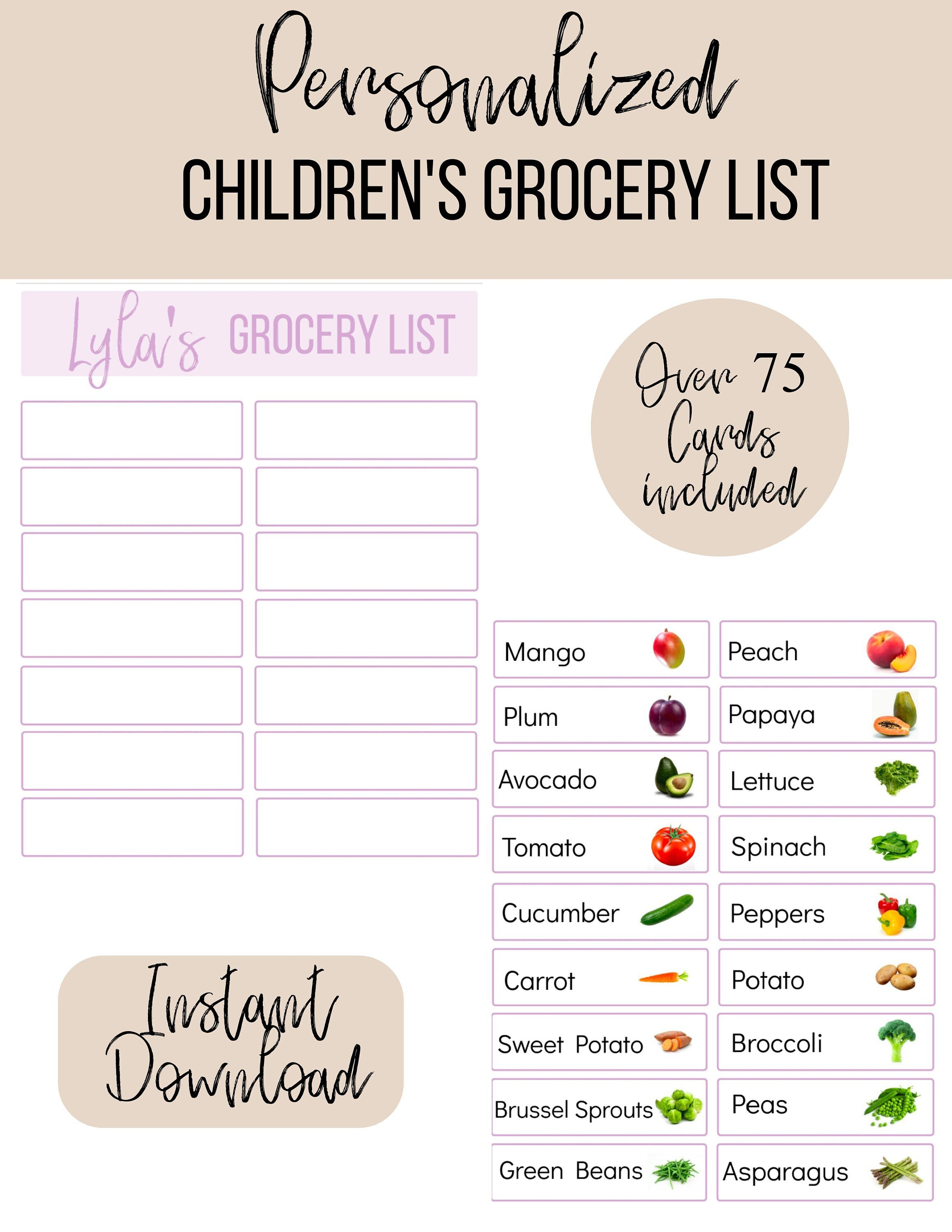 Toddler Personalized Visual Grocery List Montessori Reusable Grocery ...