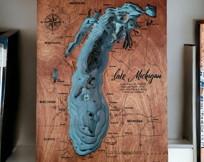 Lake Michigan Depth Map - Etsy