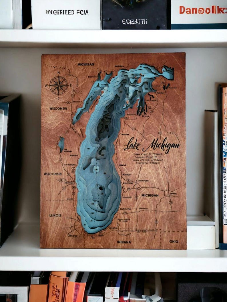 Lake Michigan Depth Map - Etsy