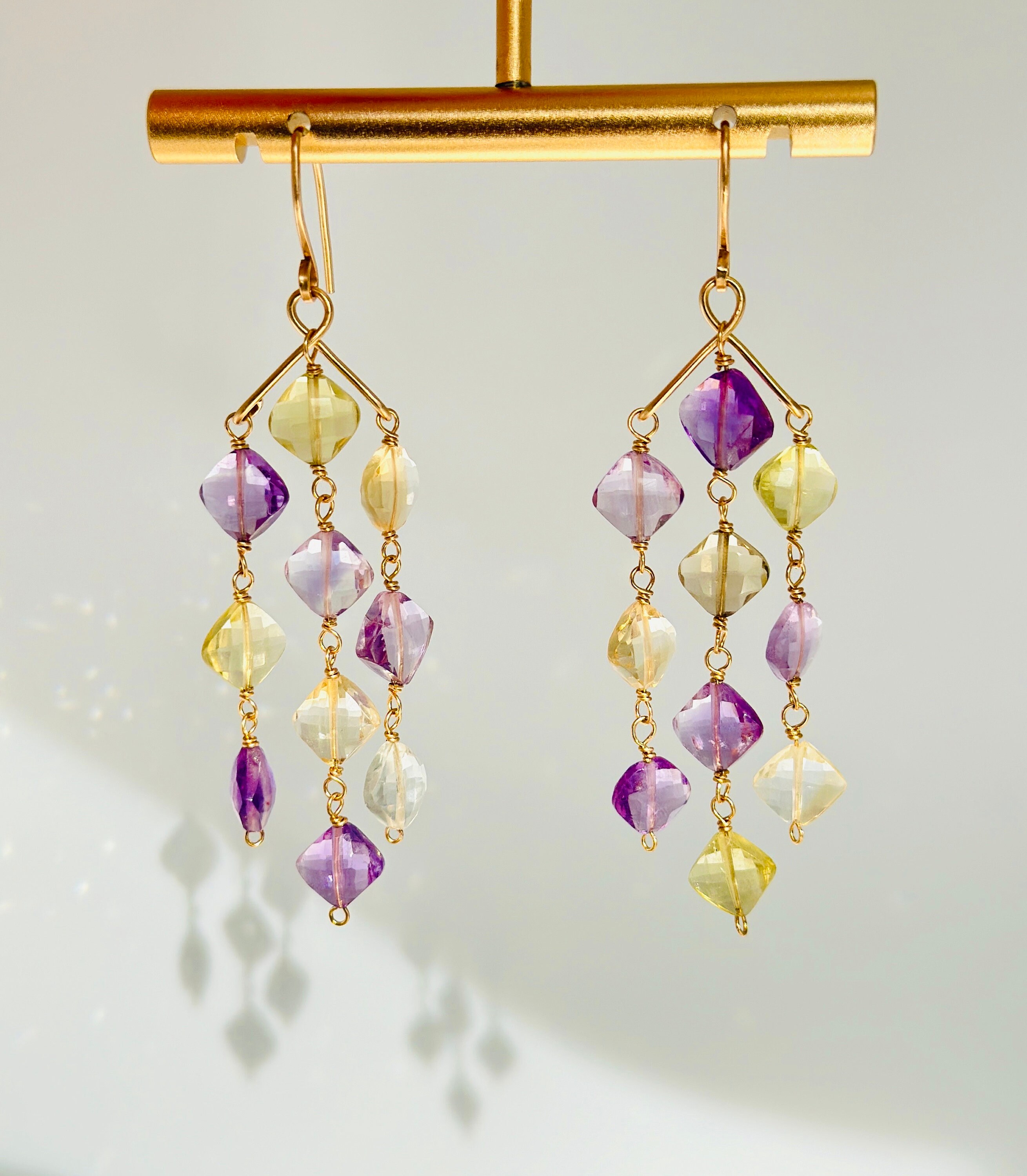 Amethyst,citrine,lemon Quartz,gold Filled,handmade Earrings/unique ...