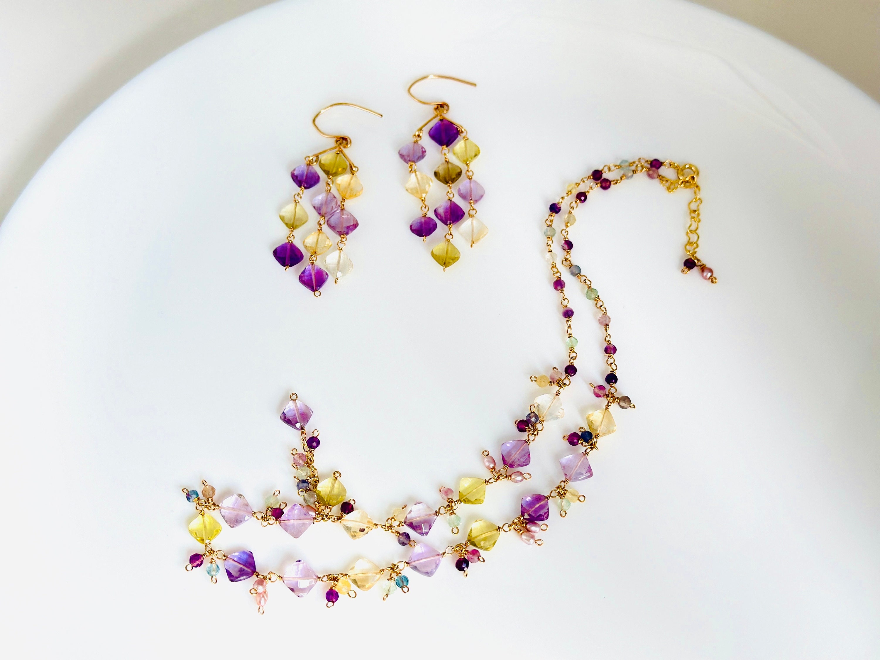 Amethyst,citrine,lemon Quartz,gold Filled,handmade Earrings/unique ...