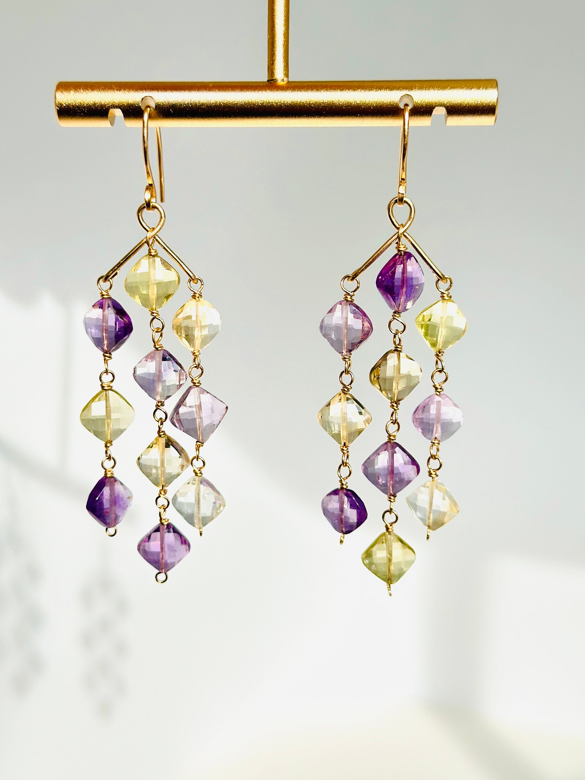 Amethyst,citrine,lemon Quartz,gold Filled,handmade Earrings/unique ...