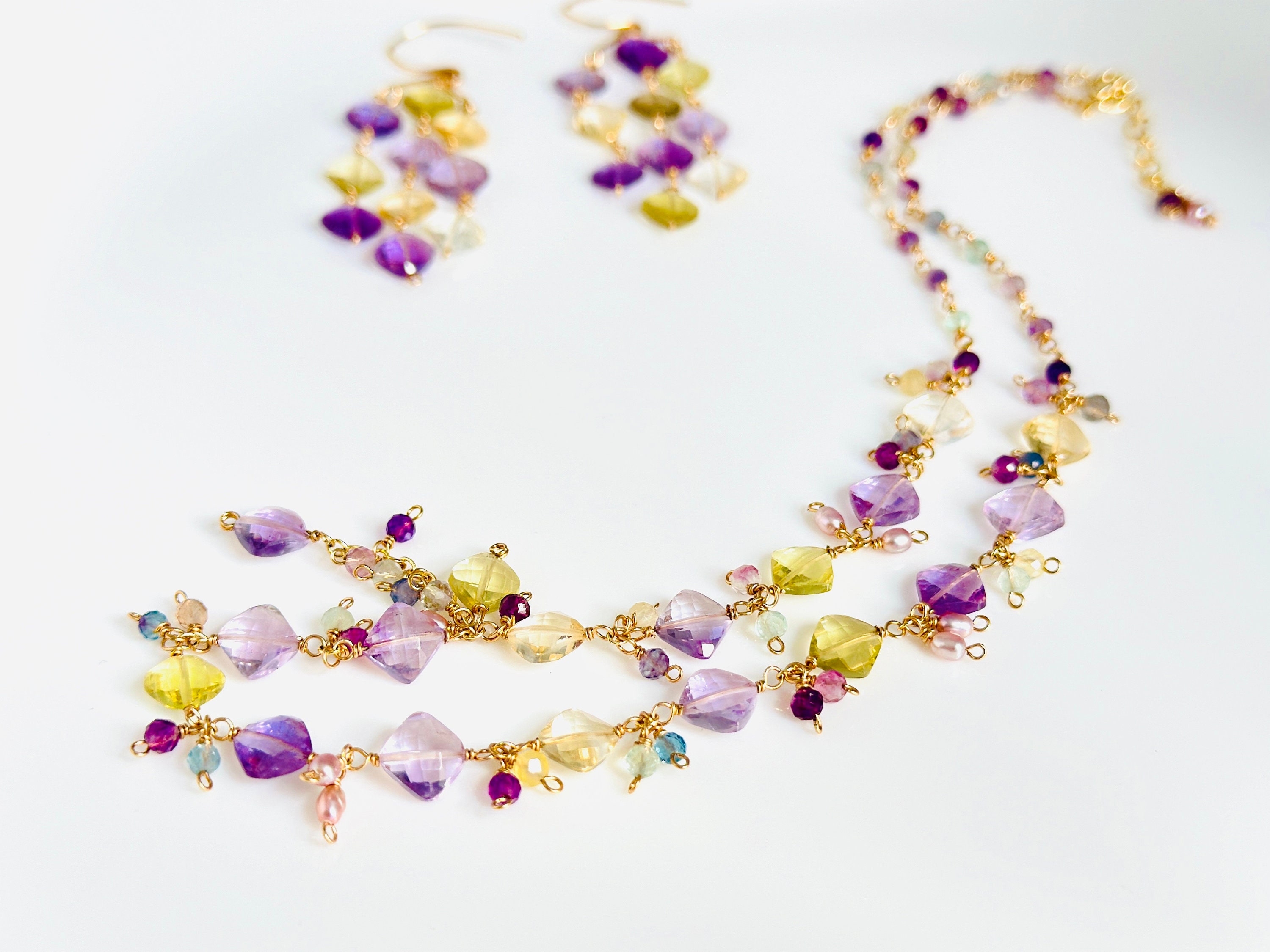 Amethyst,citrine,lemon Quartz,gold Filled,handmade Earrings/unique ...