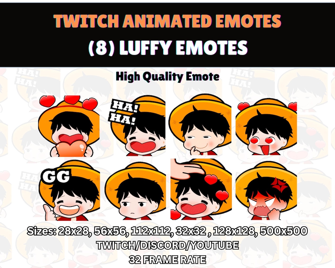 Luffy Emote Pack Animated, One Piece Emotes, Animated Twitch Emote Pack ...