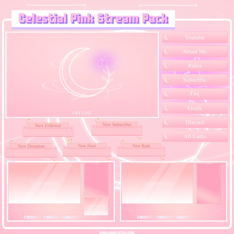 SIMPLE Celestial ANIMATED Stream Overlay, Pink Stream Overlay, Stream Pack Animated Overlay ...
