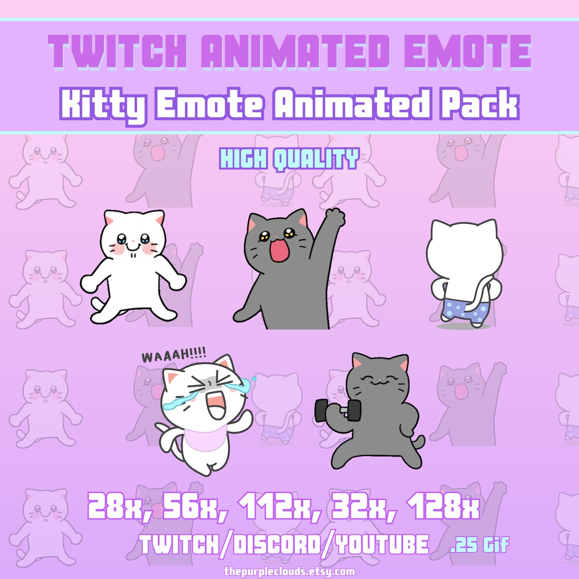 Kitties ANIMATED Emote Pack, Funny Emotes, Kitty Emote Animated, Dance ...