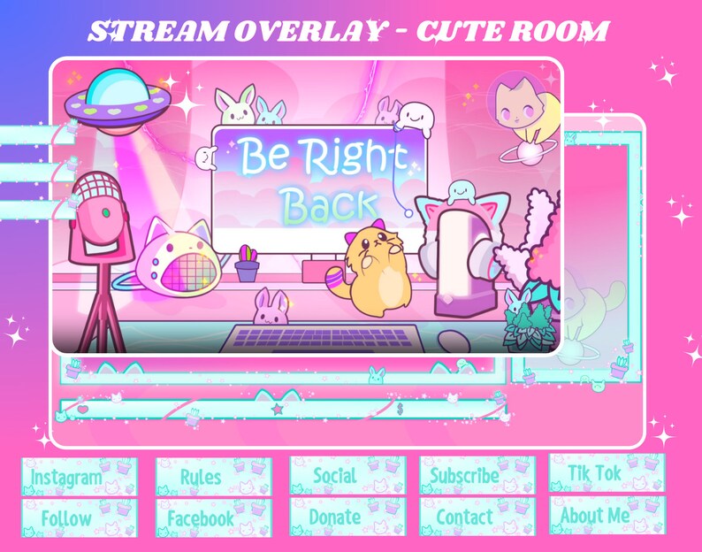 Cute Room Stream Overlay Colorful Pack, Stream Overlay Colorful ...