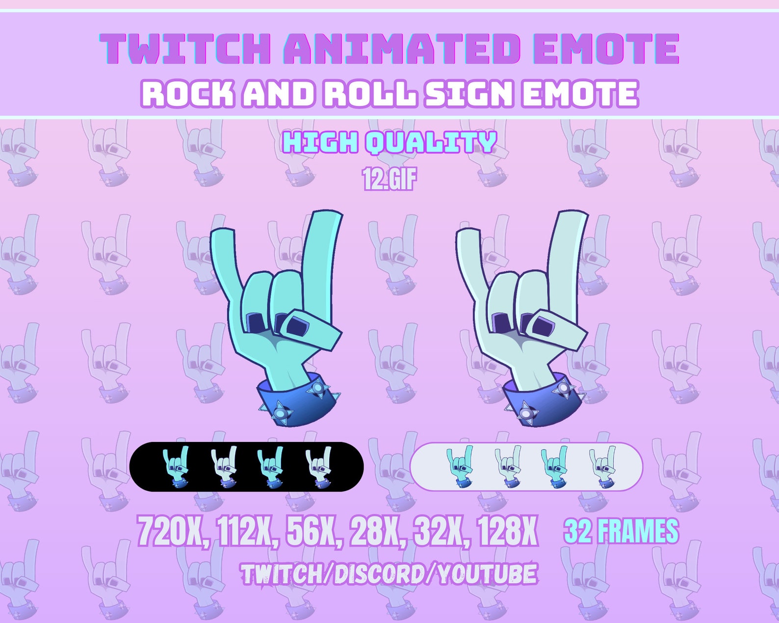 Rock and Roll ANIMATED Emote Sign, Twitch Emote Animated, Rock Emotes ...
