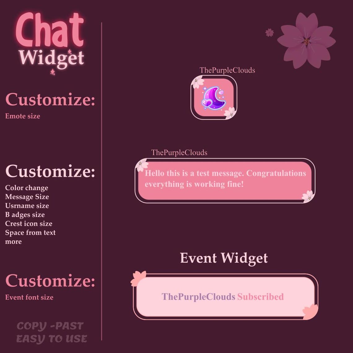 Sakura Flowers Chat Widget Animated, Japanese Stream Graphics for ...