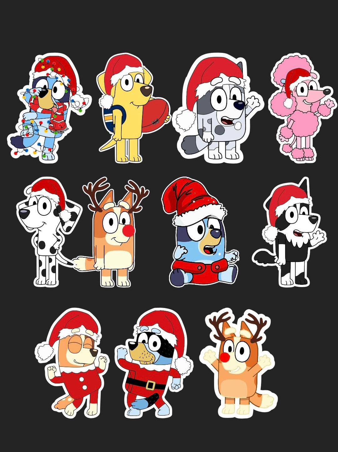 Christmas Bluey Character Stickers - Etsy