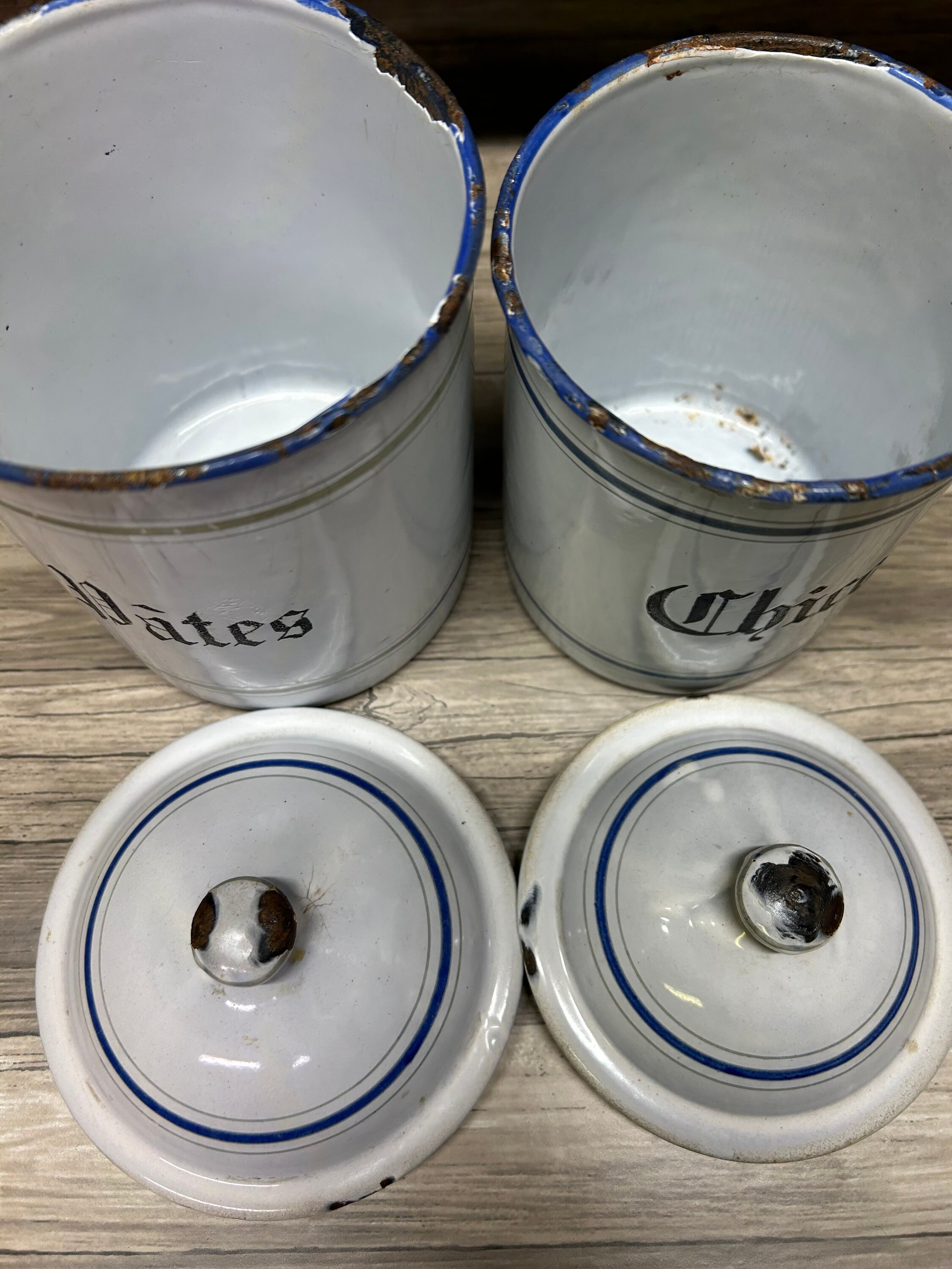 6 Vintage Retro Antique French Kitchen Nesting Enamel Canister Set ...