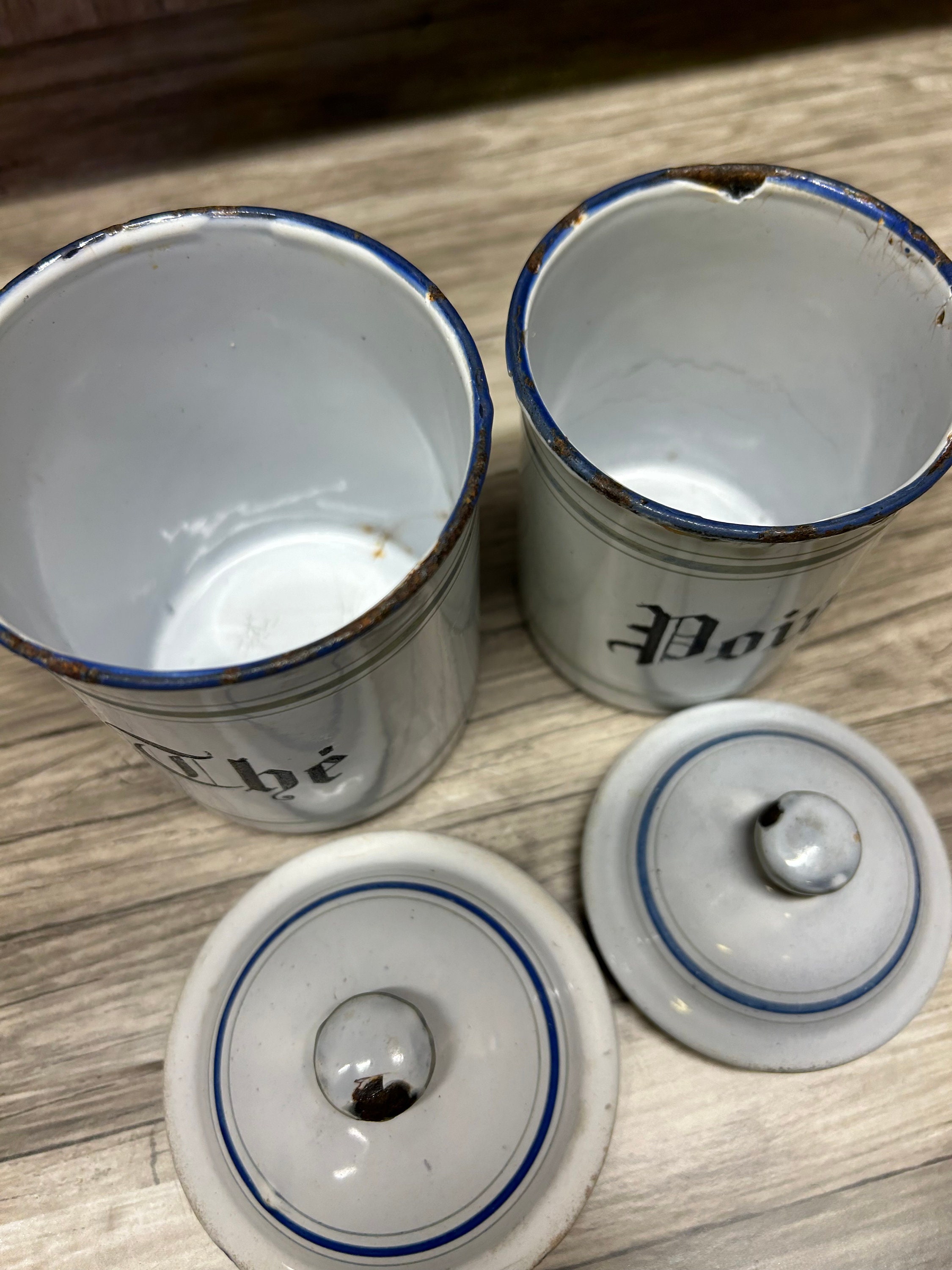 6 Vintage Retro Antique French Kitchen Nesting Enamel Canister Set ...